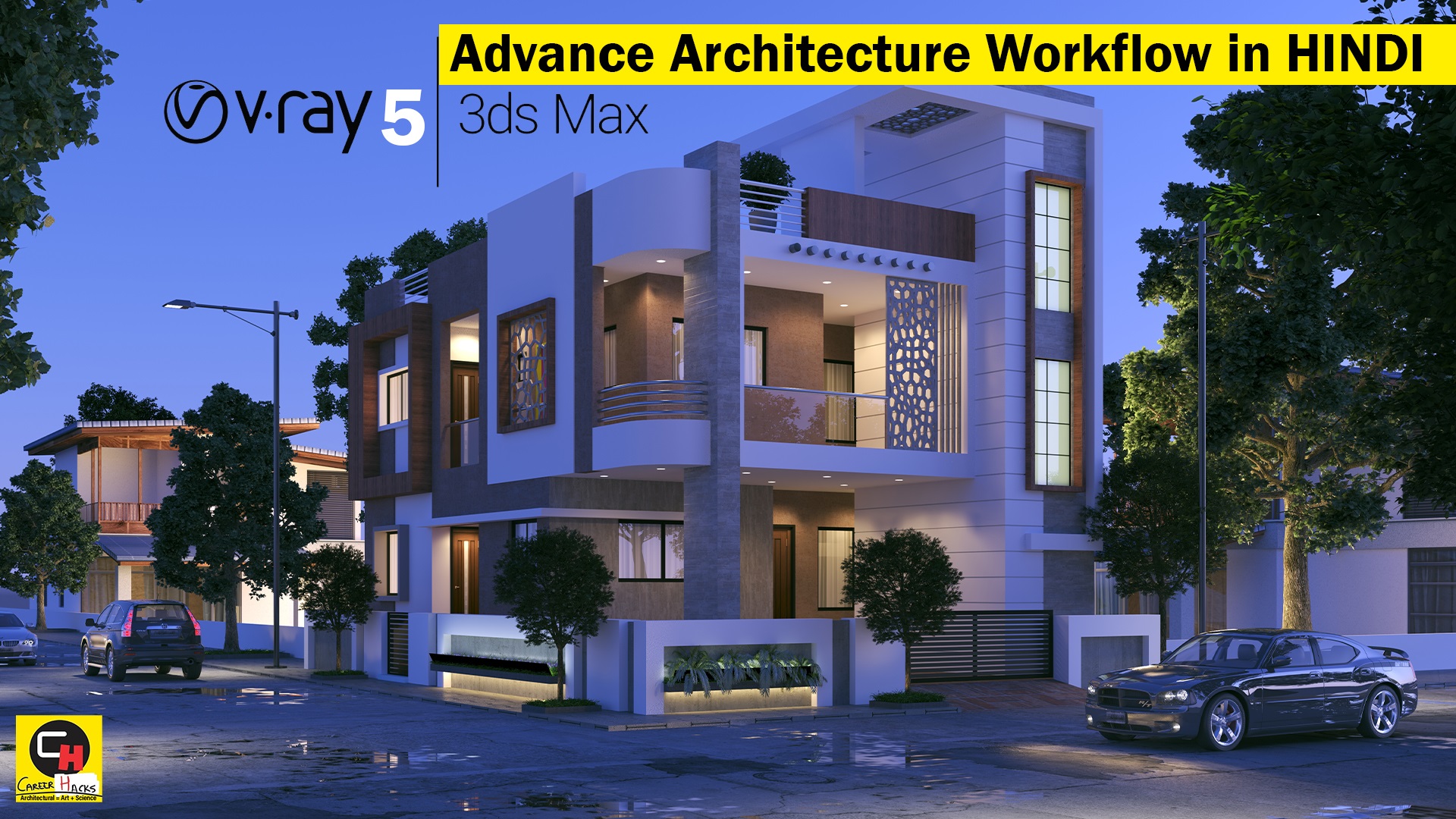 Corner Villa design in Vray for 3dsmax